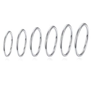 luckypads silver stackable rings for women 6 pcs 2mm stainless steel adjustable knuckle rings thin minimalist stacking midi rings set for teen girls men size 5 6 7 8 9 10