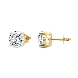 igi certified 3 carat round shape solitaire lab diamond stud earrings 4 prong | f-g color, vs1-vs2 clarity | 14k yellow gold | friendly diamonds earrings