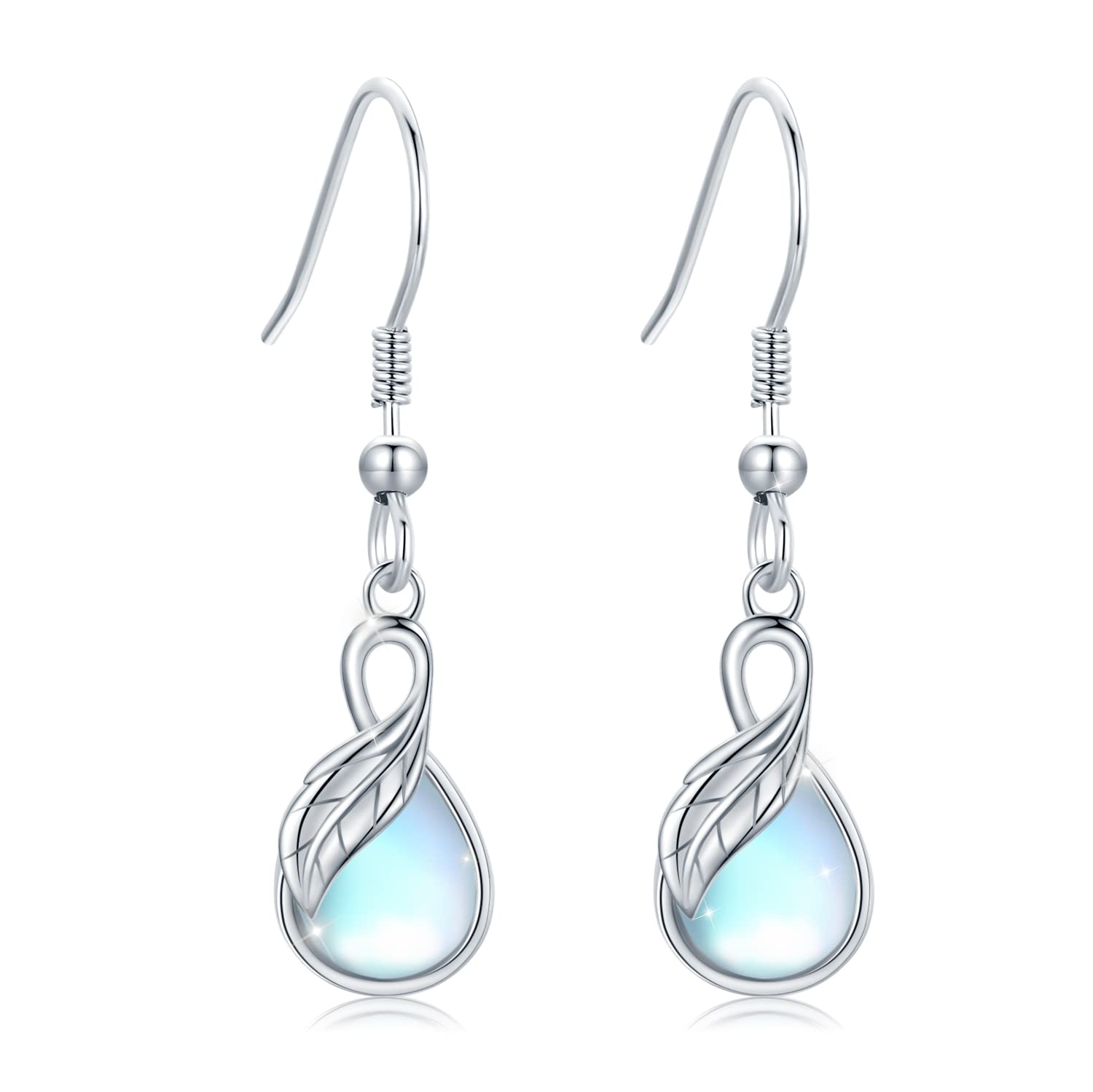 Midir&Etain Crystal Flower/Daisy 925 Sterling Silver Hoop Earrings Moonstone Daisy Jewelry Birthday Valentine's Day Christmas Gift for Women (Moonstone Leaf Earrings)