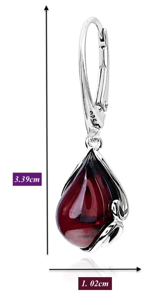 Ian and Valeri Co. Black Cherry Amber Sterling Silver Leverback Earrings