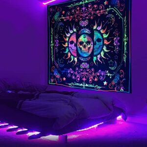 Tapestry Blacklight Tapestry Sun and Moon Tapestry UV Reactive Skull Tapestries Tirppy Wall Hanging psychedelic Black light Skeleton Tapestry for bedroom aesthetics Party Decor Poster 60x51 inch