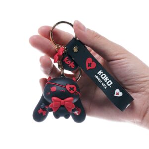 you wizv anime keychain, rabbit keychain, cartoon car keychain for women, purse charms for handbags, lolita bag pendant with key ring for demon-rabbit, lovers best friend gift (black&red)