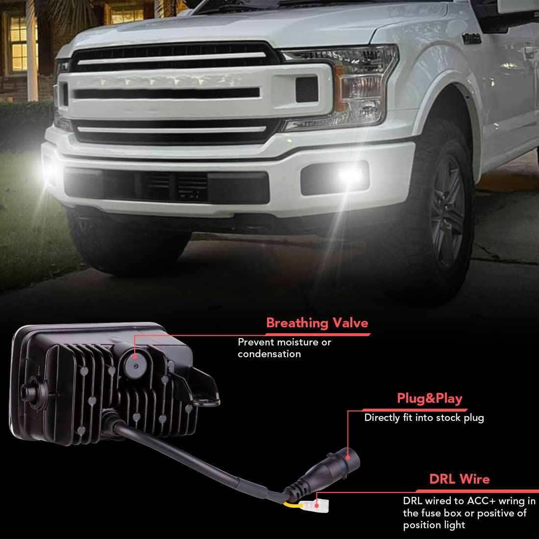 4X4FLSTC DOT Approved LED Fog Lights Assembly with DRL Replacement LED Bumper Driving Fog light Kit Compatible with Ford F150 2015 2016 2017 2018 2019 2020 Clear Lens 1 Pair - Black