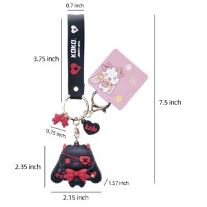 YOU WIZV Anime Keychain, Rabbit Keychain, Cartoon Car Keychain for Women, Purse Charms for Handbags, Lolita Bag Pendant with Key Ring for Demon-Rabbit, Lovers Best Friend Gift (black&red)