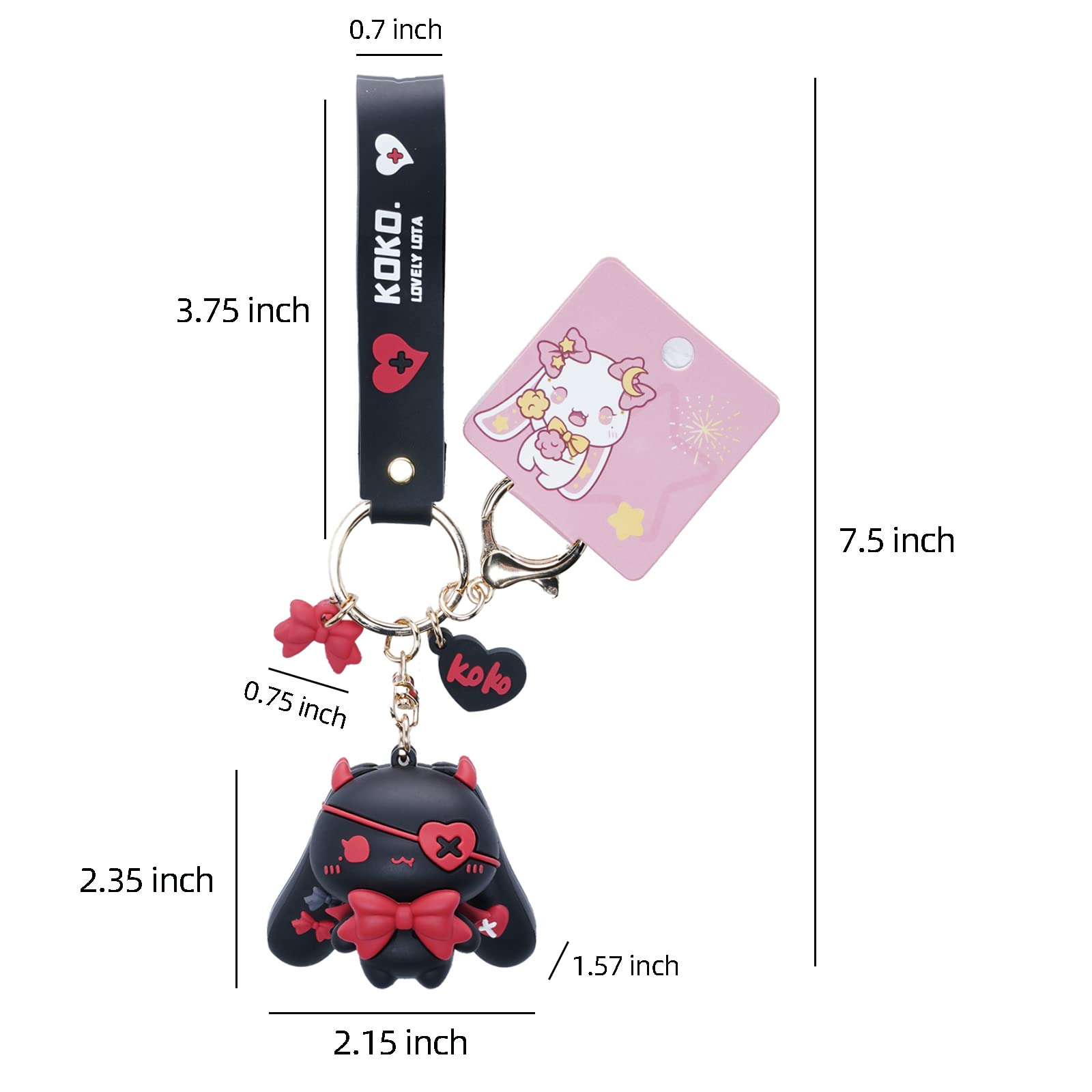 YOU WIZV Anime Keychain, Rabbit Keychain, Cartoon Car Keychain for Women, Purse Charms for Handbags, Lolita Bag Pendant with Key Ring for Demon-Rabbit, Lovers Best Friend Gift (black&red)