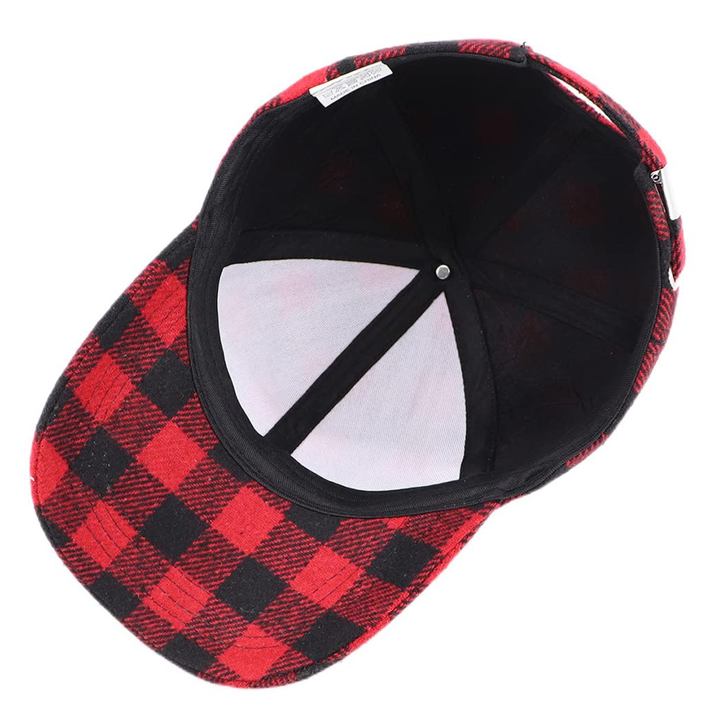 Unisex Buffalo-Plaid Baseball-Hat Red-Black-Check Ball-Cap for Women Men (Medium, Red-Black Plaid)