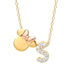 disney minnie mouse flash plated letter s cubic zirconia initial pendant necklace, 18"