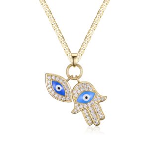 barzel 18k gold plated crystal evil eye hamsa pendant necklace for women (20")