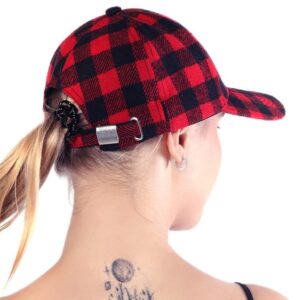 Unisex Buffalo-Plaid Baseball-Hat Red-Black-Check Ball-Cap for Women Men (Medium, Red-Black Plaid)