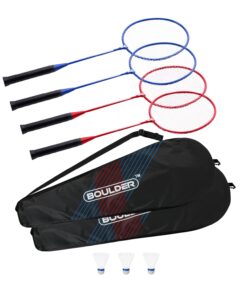 boulder sports badminton racket set - lightweight badminton rackets with 3 shuttlecocks and racquet case - badminton set for backyard or outdoor games