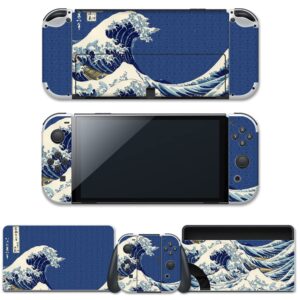 tanokay sticker wrap vinyl decal pre-cut skin | art great wave | compatible with nintendo switch oled (2021 model)