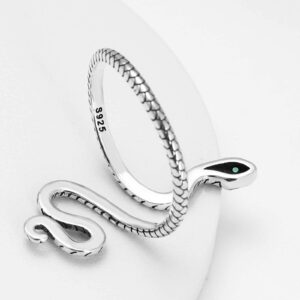 Qings Snake Ring Sterling Silver - Cute Adjustable Wrap Open Thumb Rings Vintage Animal Snake CZ Ring Stackable Finger Band Jewelry Gifts for Women Friends