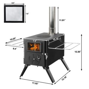 HOPUBUY Wood Stove Hot Tent Stove, Portable Camping Wood Burning Stove for Outdoor Cooking, Small Wood Stove with 7 Stainless Chimney Pipes and Tent Stove Jack