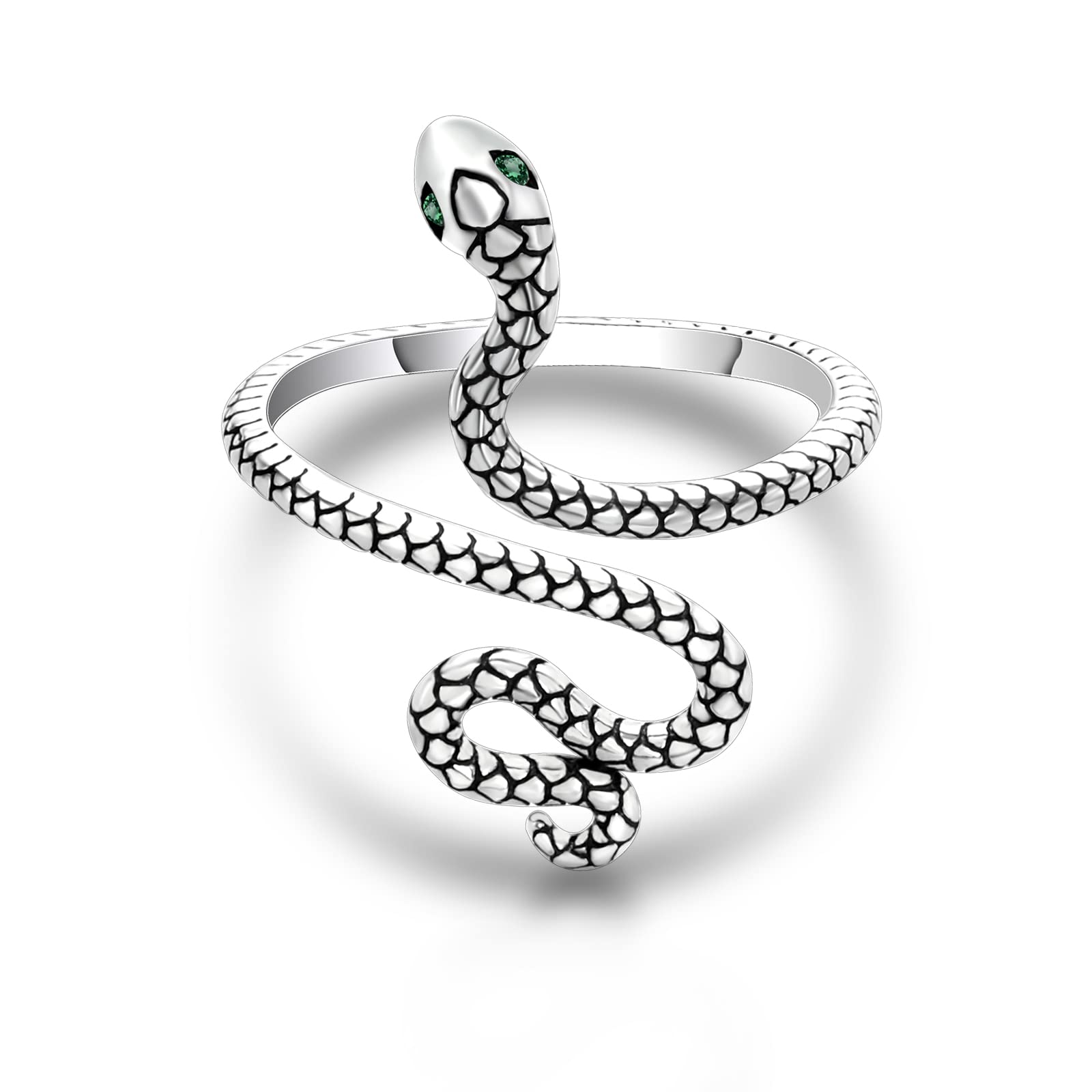 Qings Snake Ring Sterling Silver - Cute Adjustable Wrap Open Thumb Rings Vintage Animal Snake CZ Ring Stackable Finger Band Jewelry Gifts for Women Friends