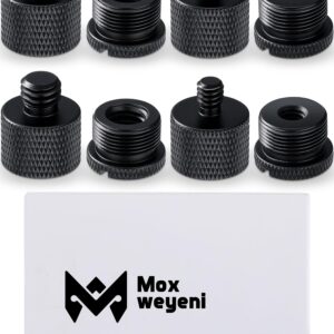 Moxweyeni 8 Pcs Mic Stand Adapter 5/8 Female to 3/8 Male, 3/8 Female to 5/8 Male, 5/8 Female to 1/4 Male and 1/4 Female to 5/8 Male Screw Thread Adapter Mic Thread Adapter Set for Microphone(Black)