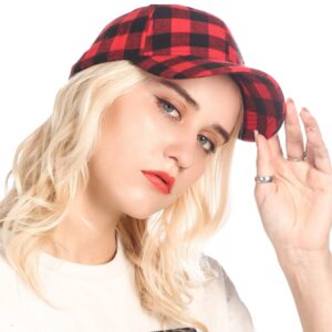 unisex buffalo-plaid baseball-hat red-black-check ball-cap for women men (medium, red-black plaid)