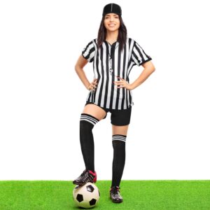 Women Referee Costume Black and White Stripe Ref Shirt Jersey Shorts Referee Hat for Carnival Party Halloween Cosplay Party (XX-Large)