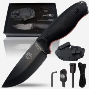 1095 High Carbon Survival Steel Knife Gift Set and Large D2 Damascus Steel Hunting Knife Bundle