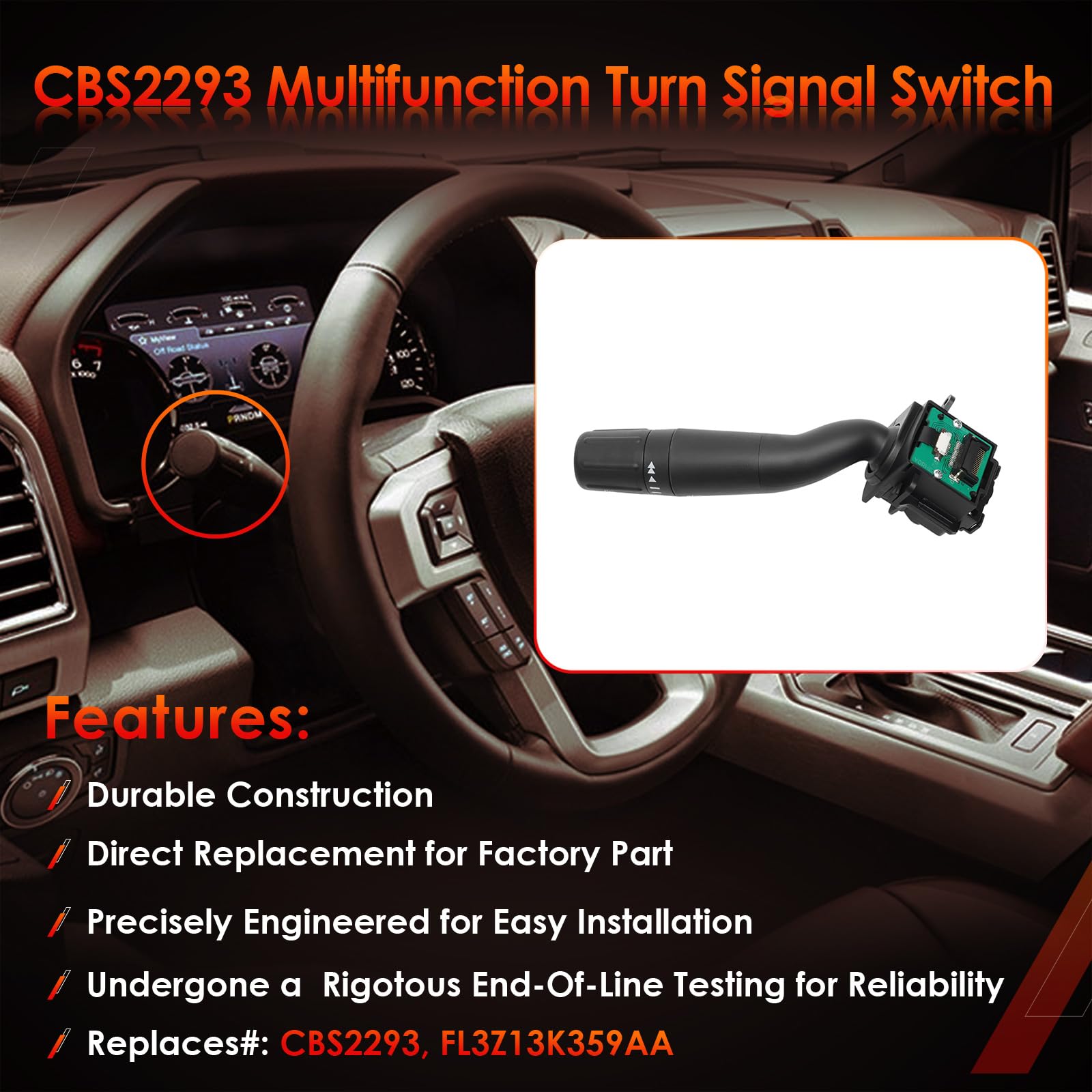 Windshield Wiper Switch Multifunction Turn Signal Control, Compatible with 2015-2023 Ford F150/F250/F350/F450/F550 Super Duty, F650/F750, Replaces# CBS2293, FL3Z13K359AA