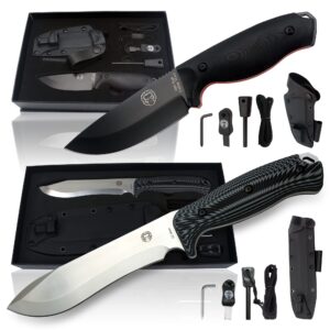 1095 high carbon survival steel knife gift set and large d2 damascus steel hunting knife bundle