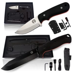 full tang large survival knife kit in gift box (black & orange) and edc d2 blade neck knife bundle