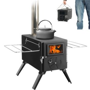 hopubuy wood stove hot tent stove, portable camping wood burning stove for outdoor cooking, small wood stove with 7 stainless chimney pipes and tent stove jack