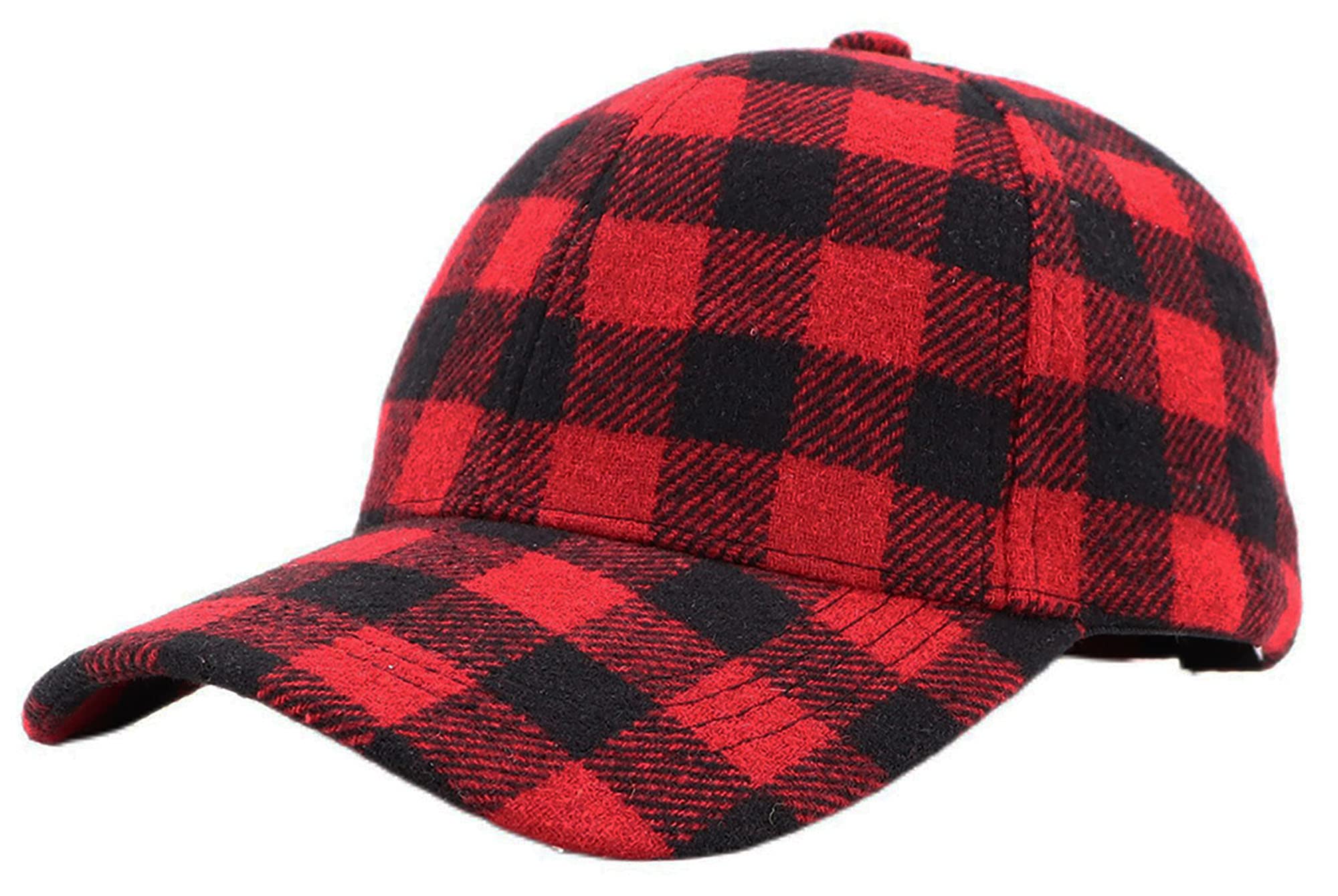 Unisex Buffalo-Plaid Baseball-Hat Red-Black-Check Ball-Cap for Women Men (Medium, Red-Black Plaid)