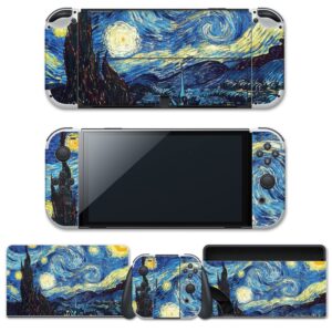 tanokay sticker wrap vinyl decal pre-cut skin | starry night by van gogh | compatible with nintendo switch oled (2021 model)