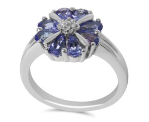 kokav 925 sterling silver pear shape tanzanite diamond accent flower ring, size 8