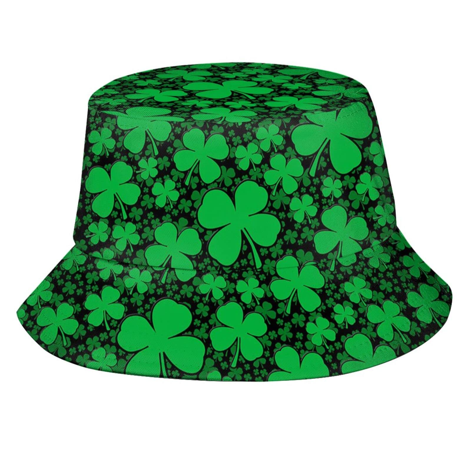 St. Patrick's Day Bucket Hat for Adult Lucky Clover Fisherman Hat Travel Packable Sun Cap Outdoor Hat for Women and Men