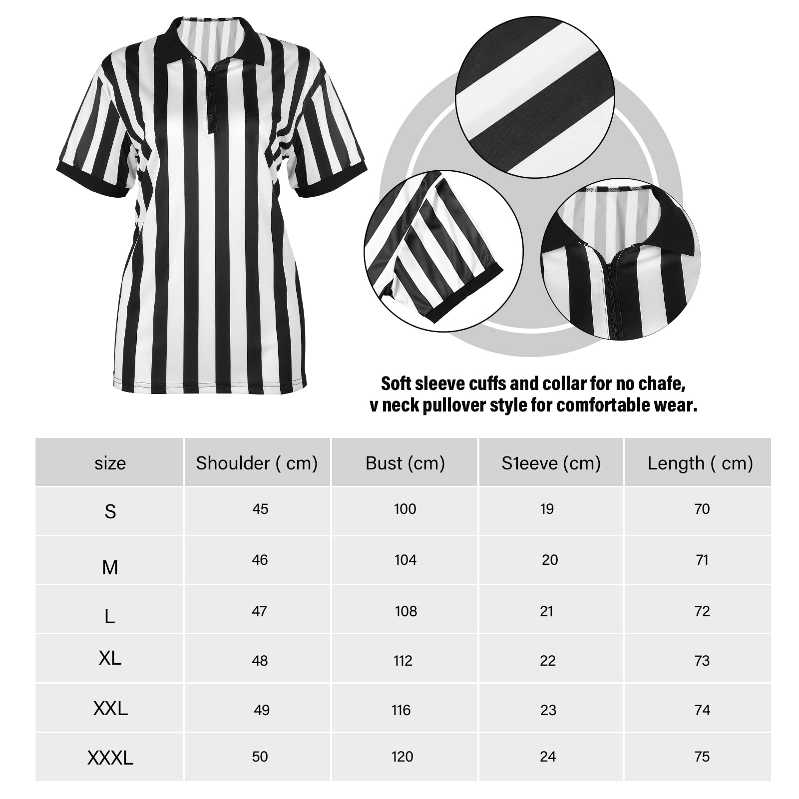 Women Referee Costume Black and White Stripe Ref Shirt Jersey Shorts Referee Hat for Carnival Party Halloween Cosplay Party (XX-Large)