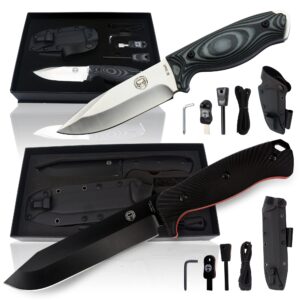 d2 damascus steel survival knife gift set and large 1095 high carbon steel hunting knife bundle