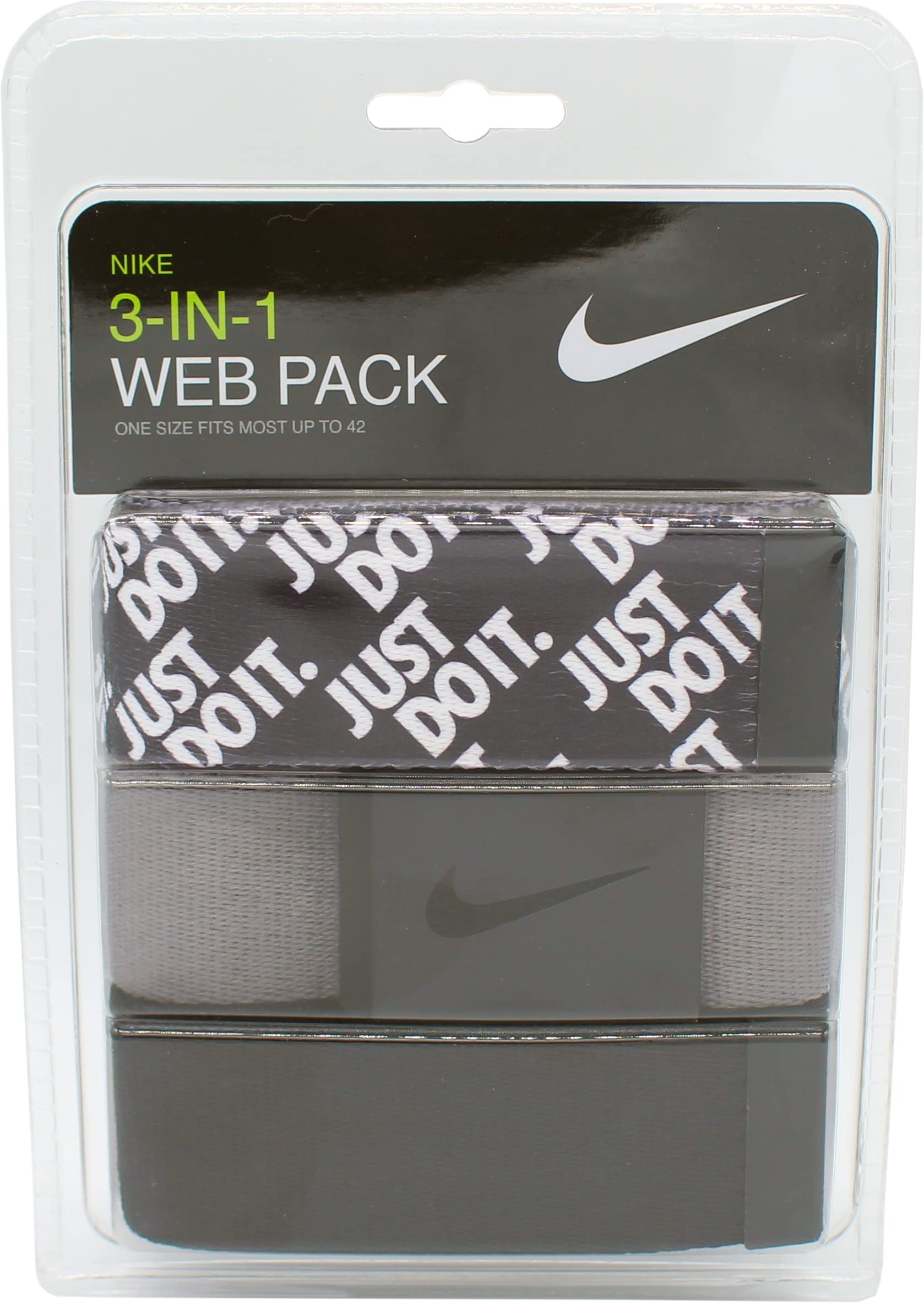 Nike Golf Men's 3-in-1 Web One-Size-Fits-Most Belts, Black/Gray/Just Do It