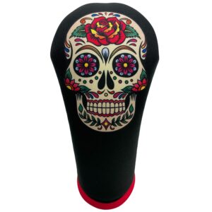 black day of the dead skull hybrid club headcover handmade by beejos