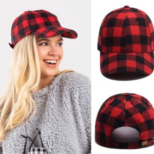 Unisex Buffalo-Plaid Baseball-Hat Red-Black-Check Ball-Cap for Women Men (Medium, Red-Black Plaid)