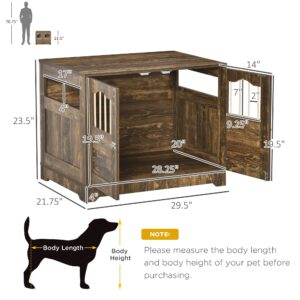 PawHut Wooden Dog Crate, End Table Furniture with Lockable Door, Small & Medium Size Pet Crate Indoor Puppy Cage, Brown