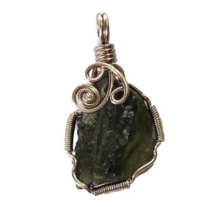 wire wrapped moldavite pendant | small size 25-30mm, green