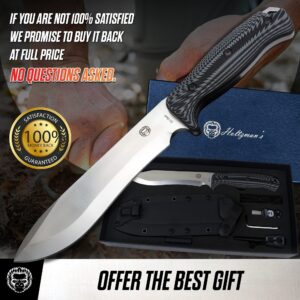 1095 High Carbon Survival Steel Knife Gift Set and Large D2 Damascus Steel Hunting Knife Bundle