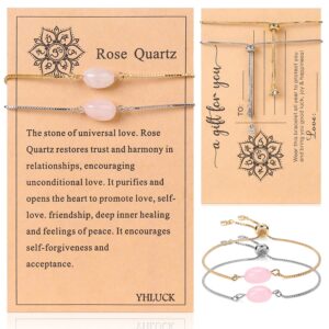 yhluck natural crystal healing bracelet set friendship wish bracelets 24k real gold plated quartz bracelet with message card health wealth energy jewelry christmas gifts