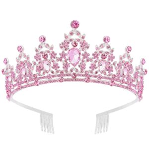 didder pink crystal tiaras for women, princess crown with comb wedding tiaras and crowns for women tiaras for girls birthday party hair accessories bride headband bride for prom christmas