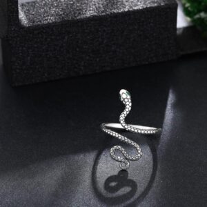 Qings Snake Ring Sterling Silver - Cute Adjustable Wrap Open Thumb Rings Vintage Animal Snake CZ Ring Stackable Finger Band Jewelry Gifts for Women Friends