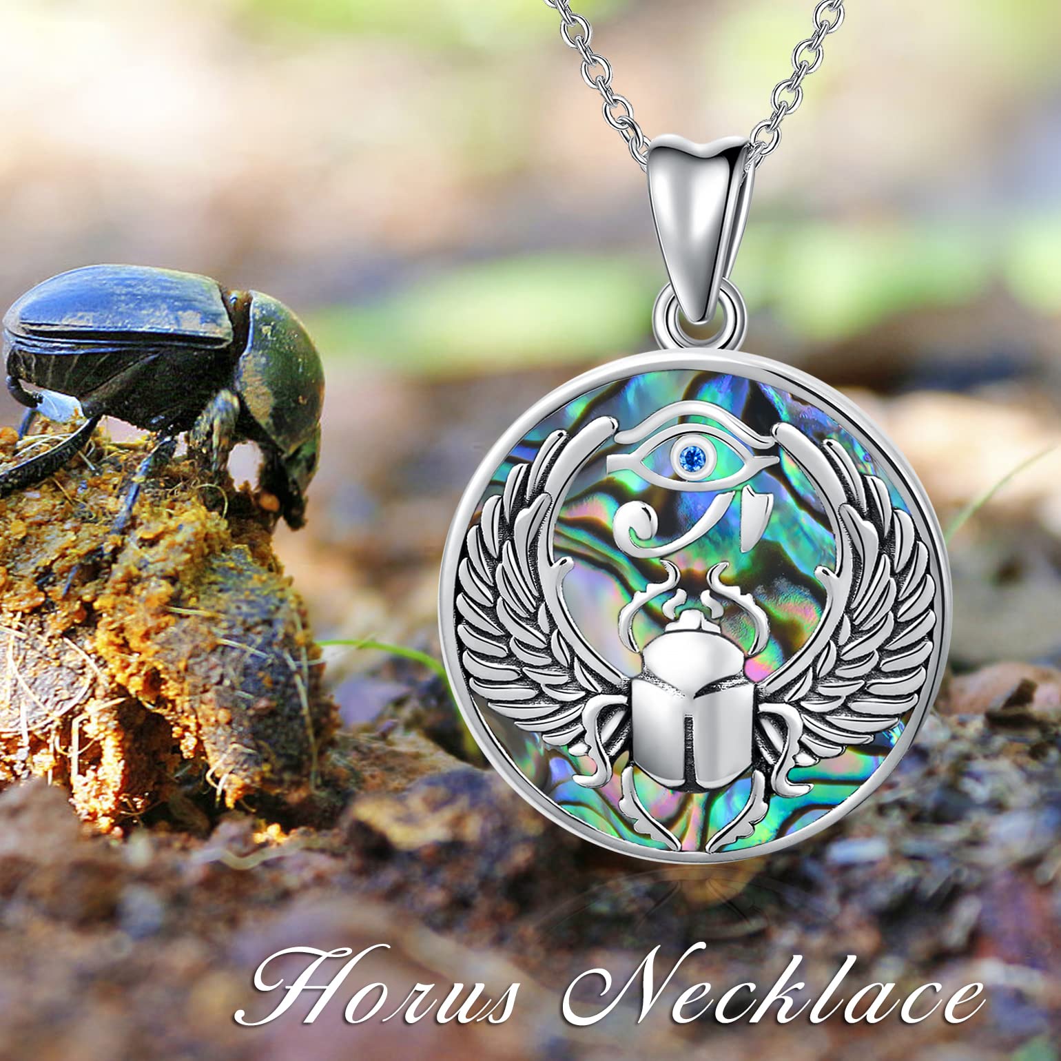 PELOVNY Eye of Horus Necklace Scarab Pendant Sterling Silver Eye of Providence Horus Eye Ancient Egyptian Protection Amulet All-Seeing-Eye Necklace for Women