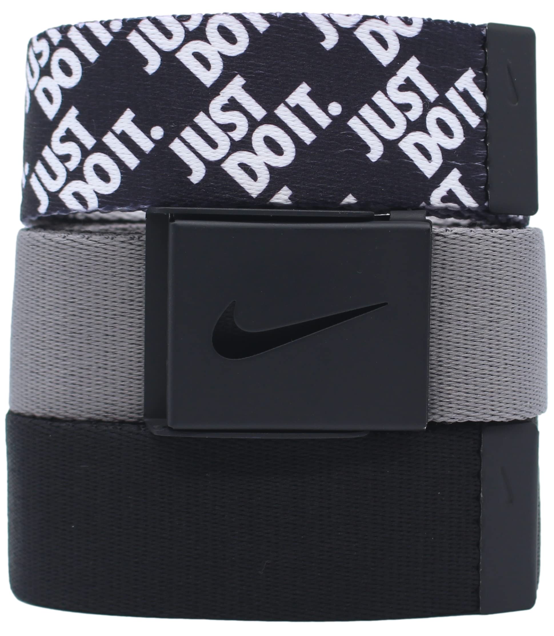 Nike Golf Men's 3-in-1 Web One-Size-Fits-Most Belts, Black/Gray/Just Do It