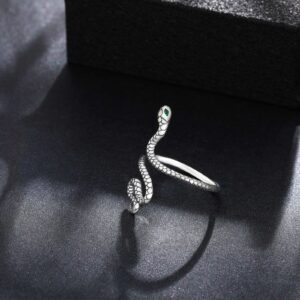 Qings Snake Ring Sterling Silver - Cute Adjustable Wrap Open Thumb Rings Vintage Animal Snake CZ Ring Stackable Finger Band Jewelry Gifts for Women Friends