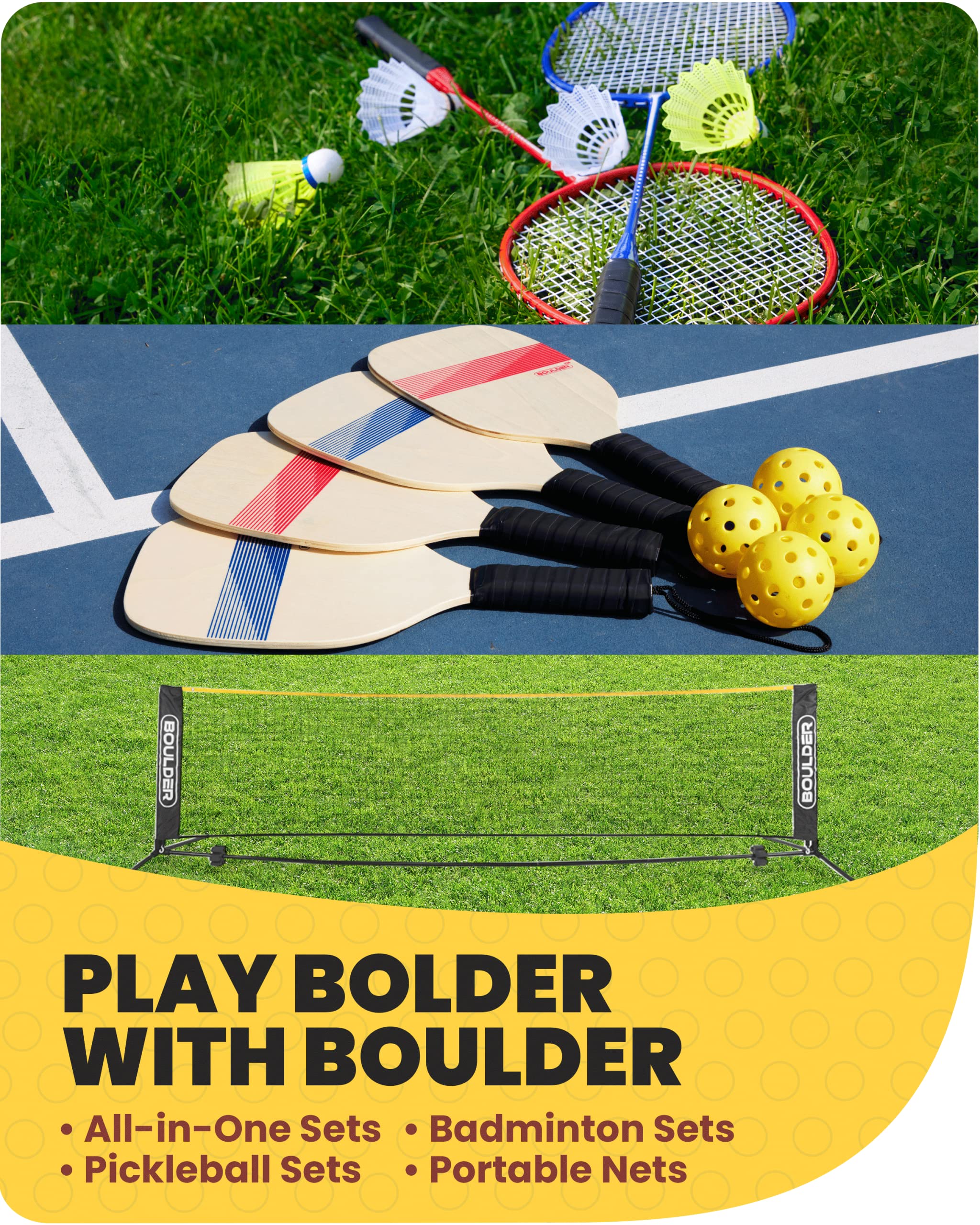 Boulder Pickleball Paddles - Carbon Fiber Paddle Set of 2 Racquets and 4 Balls - Complete Pickleball Set for Beginners and Experts