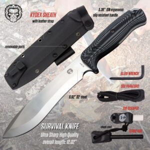 1095 High Carbon Survival Steel Knife Gift Set and Large D2 Damascus Steel Hunting Knife Bundle