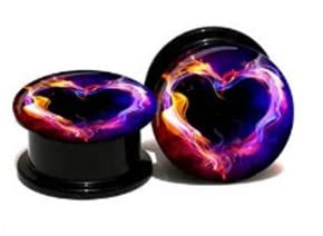 pierced republic smoke heart ear gauges - pair of screw-on acrylic ear plugs - 8 size options (0 gauge (8mm))