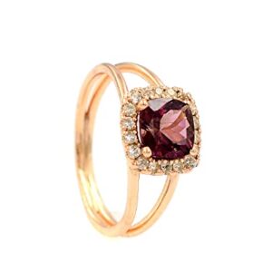 Natural Pink Tourmaline 7 MM Cushion Cut Gemstone 925 Sterling Silver October Birthstone Solitaire Unisex Ring For Christmas Gift (Rose Gold Rhodium Plated Silver, 8.5)