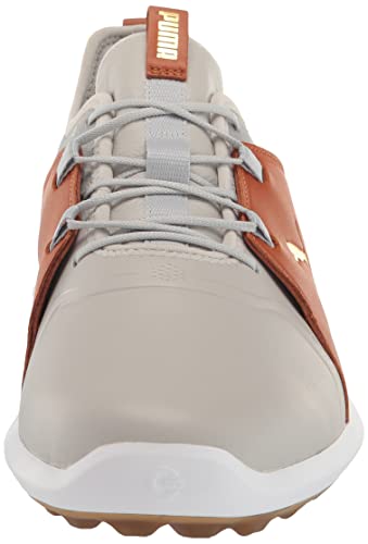 PUMA Men's Ignite Fasten8 Crafted Golf Shoe, High-Rise/Gold/Leather Brown, 12