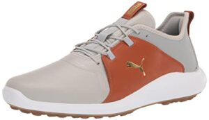 puma men's ignite fasten8 crafted golf shoe, high-rise/gold/leather brown, 12